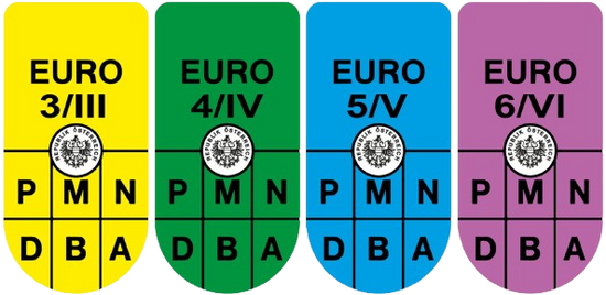 Austrian environmental badge, Euro badge, exhaust gas badge, AKKP ...